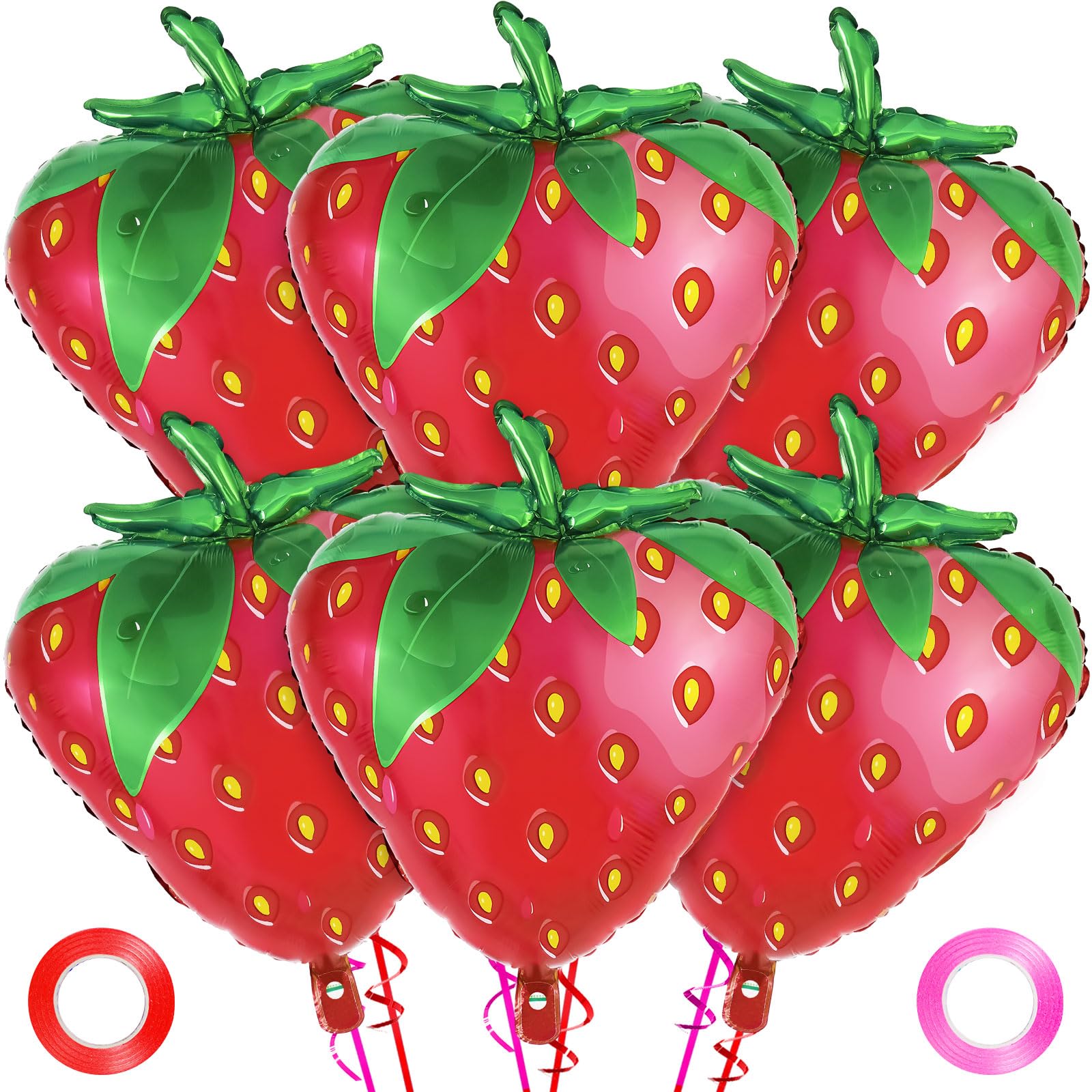 Strawberry Balloons, 6 Pcs Sweet Fruit Balloons for Birthday Party Decorations, Strawberry Foil Balloons for Strawberry Themed Party Baby Shower Gender Reveal