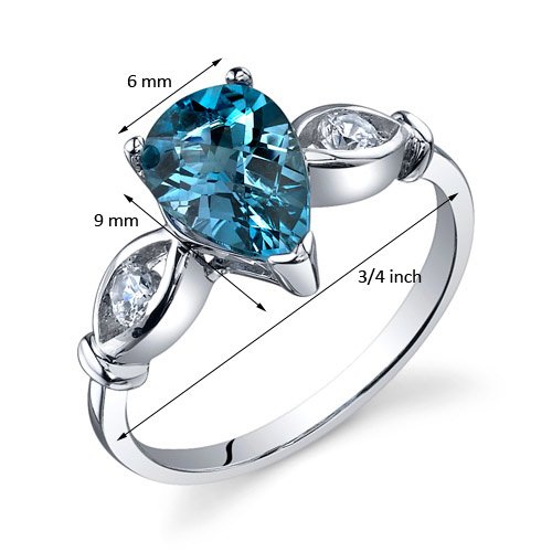 PEORA 3 Stone 1.50 carats London Blue Topaz Ring in Sterling Silver Size 9