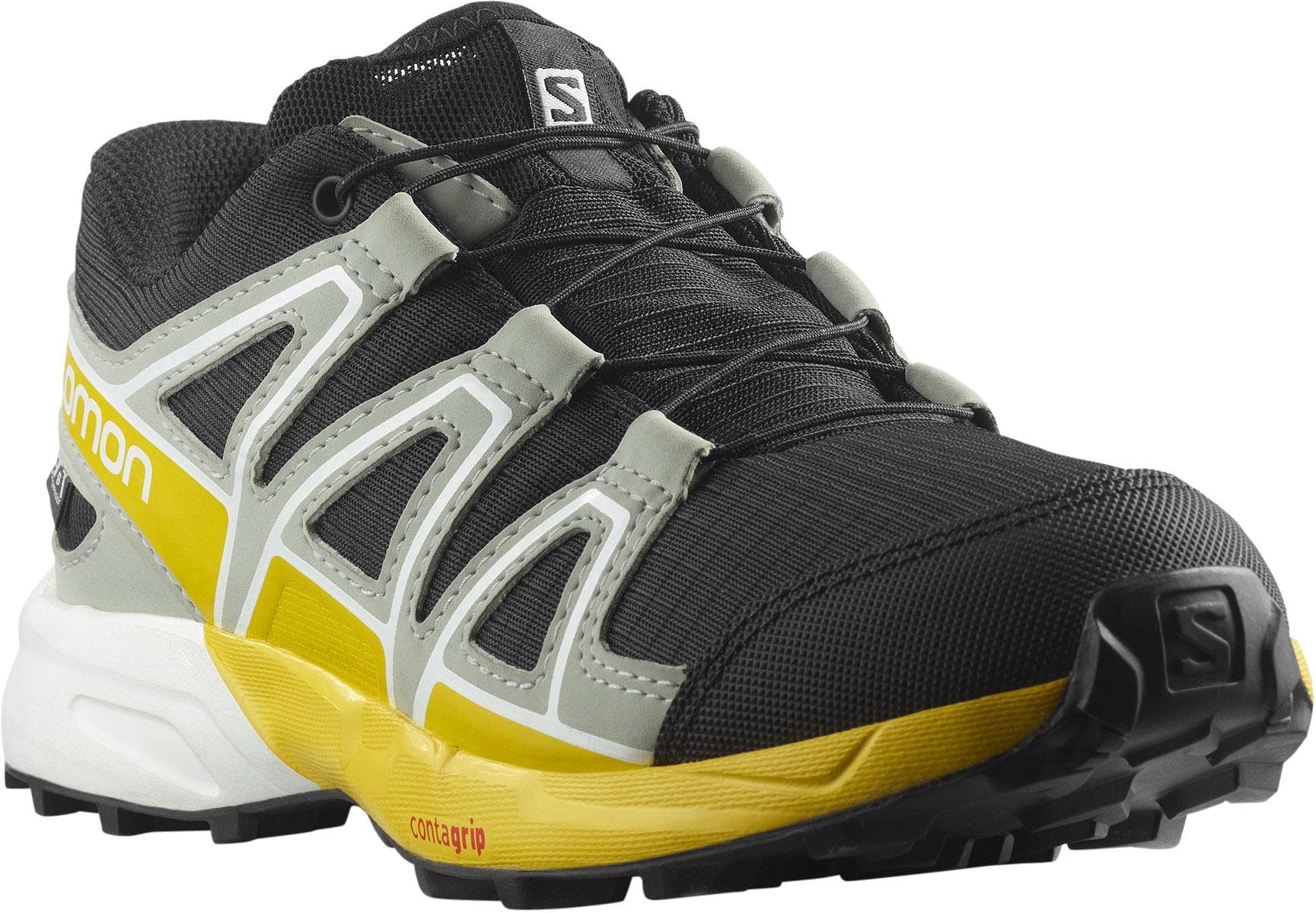 Salomon Kids Speedcross CLIMASALOMON Waterproof Trail Running Shoes, Black/Lunar Rock/Cherry Tomato, 15 US Unisex Little