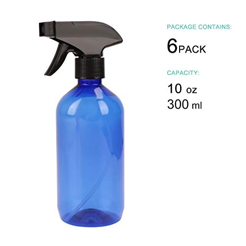 Spray Bottles 10oz,Plastic Spray Bottle with Black Trigger Sprayer & Lids, Woaiwo-q Empty Refillable Container for Cleaning Water, Essential Oils, (bule 6 Pcs)