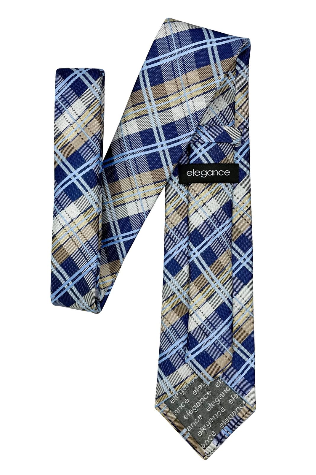 Retreez Elegant Plaid Check Woven Microfiber Men's Tie - Navy Blue and Khaki