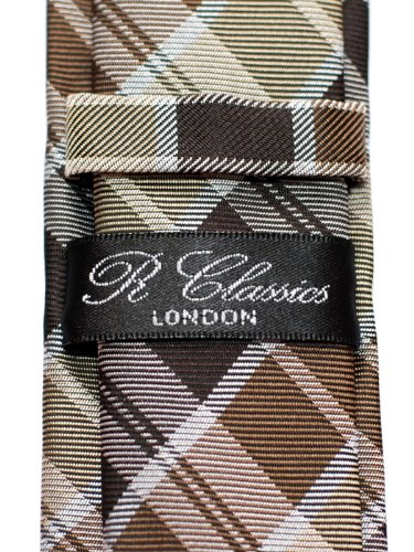 Retreez Modern Classic Plaid Check Styles Woven Microfiber Skinny Tie - Brown