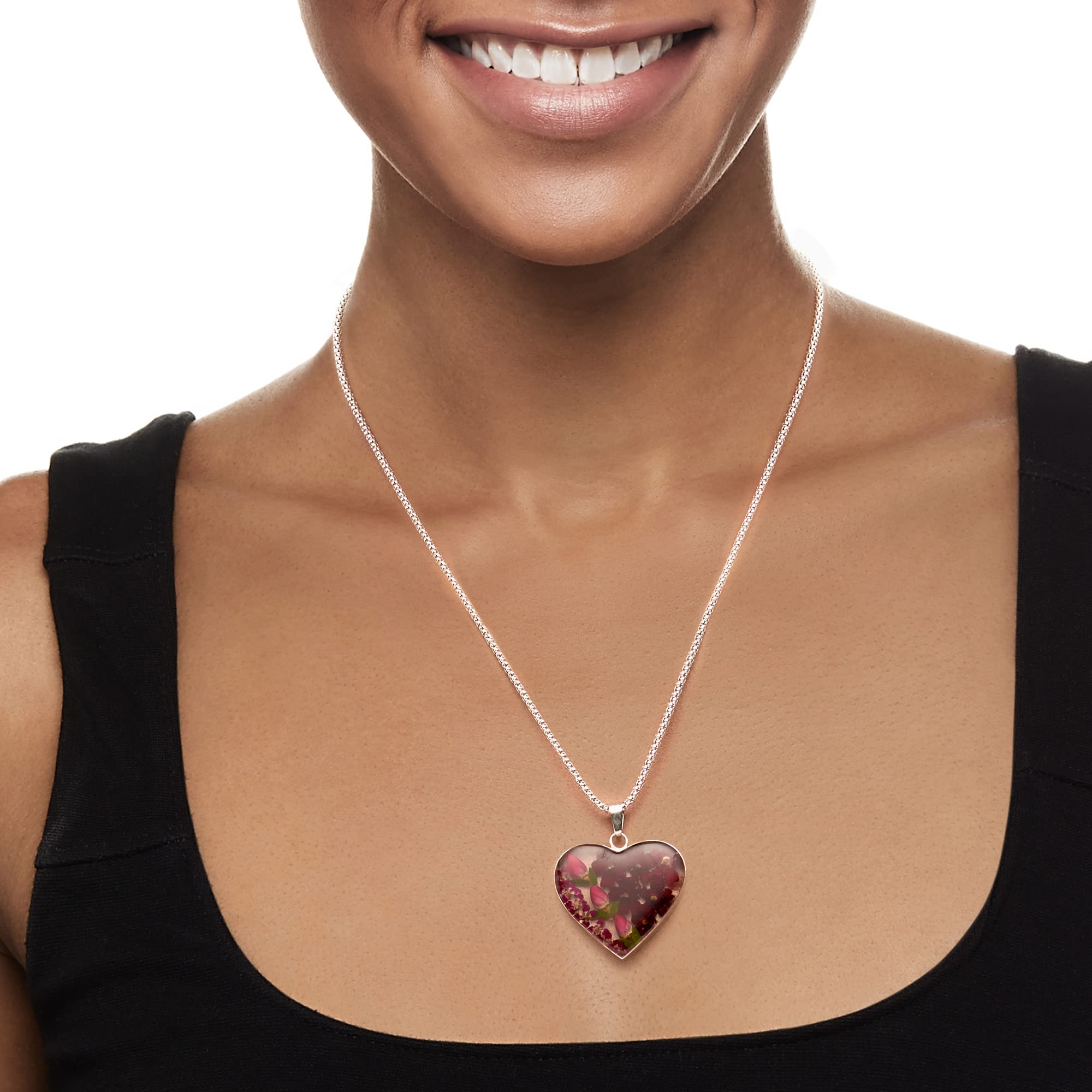 Ross-Simons Dried Flower Heart Pendant Necklace in Sterling Silver. 18 inches
