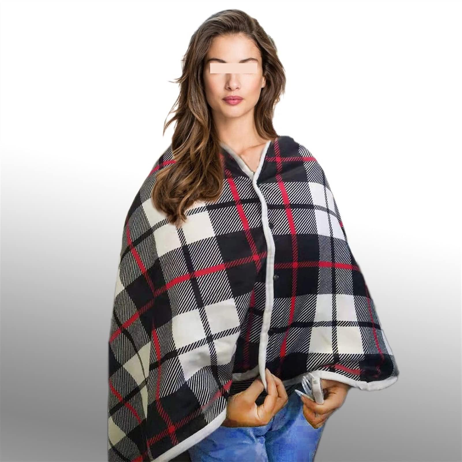 USB Heated Shawl Wrap Electric Heating Shawl Soft Flannel Throw Blanket Warm Winter Heated Cape Lap Blanket for Office Home Shoulder Neck Pain Relief ( Color : Black+Red+White , Size : 140*80cm )