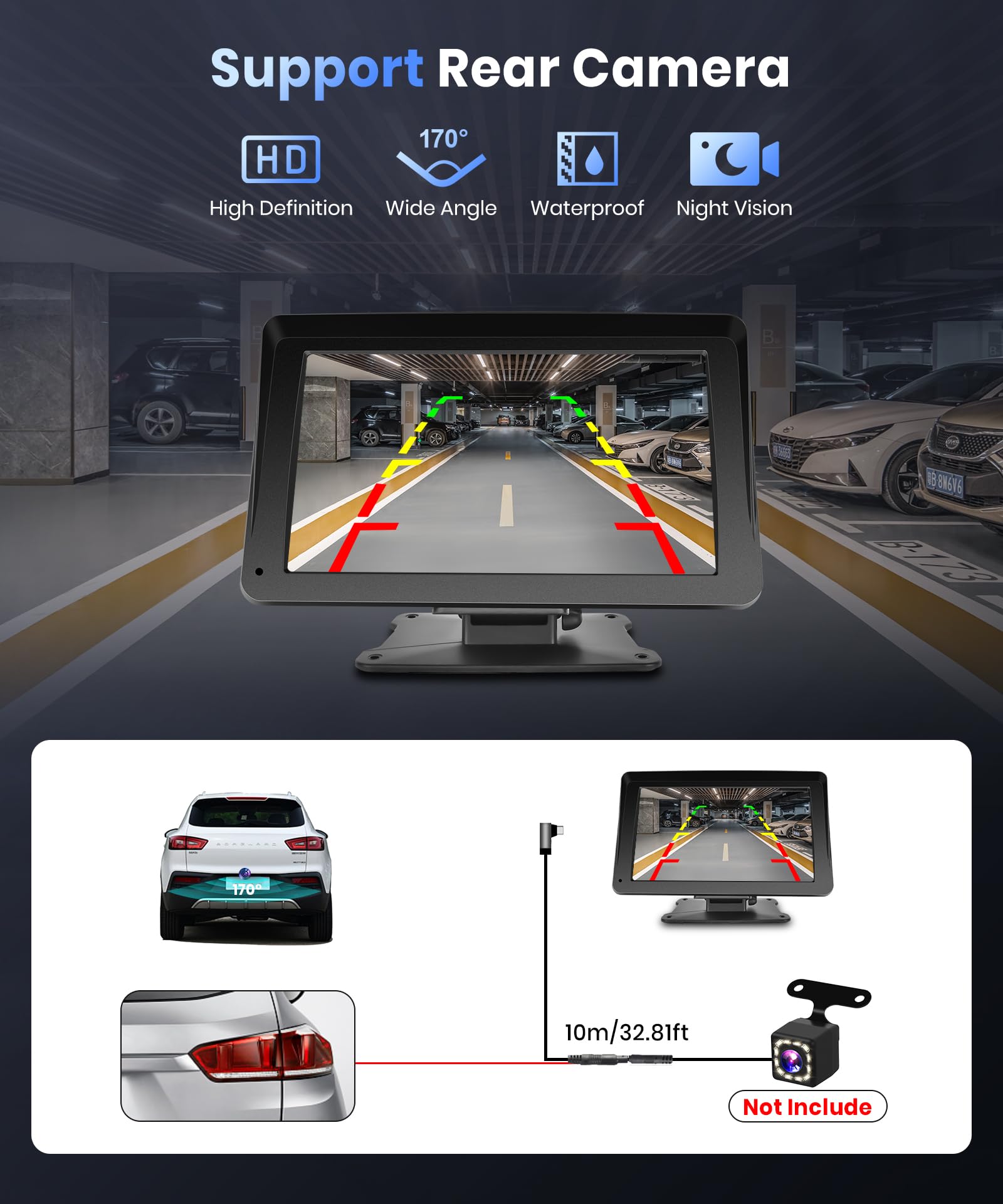 Podofo Portable Car Stereo Wireless Apple Carplay Android Auto,7 Inch Touch Screen Car Radio with Bluetooth Hands-Free/Mirror Link/Maps Navigation/Voice Control/TF Card/AUX,for Cars, Trucks, SUVs