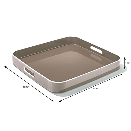 Trina Turk Set of 2 Sand Dune Square Melamine Serving Tray with White Rim and Handles- Indoor & Outdoor Platter for Home Entertaining, Cocktail Hour, Snack, Barware, Perfume {Large 14x14, Small 13x13}