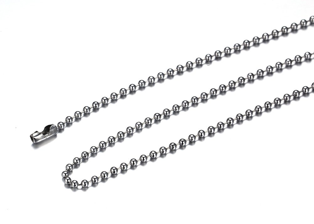 SINLEO Titanium Stainless Steel Small Beads Ball Chain Necklace for Men Women Dog Tag Link Chain Silver 2MM 24 Inches