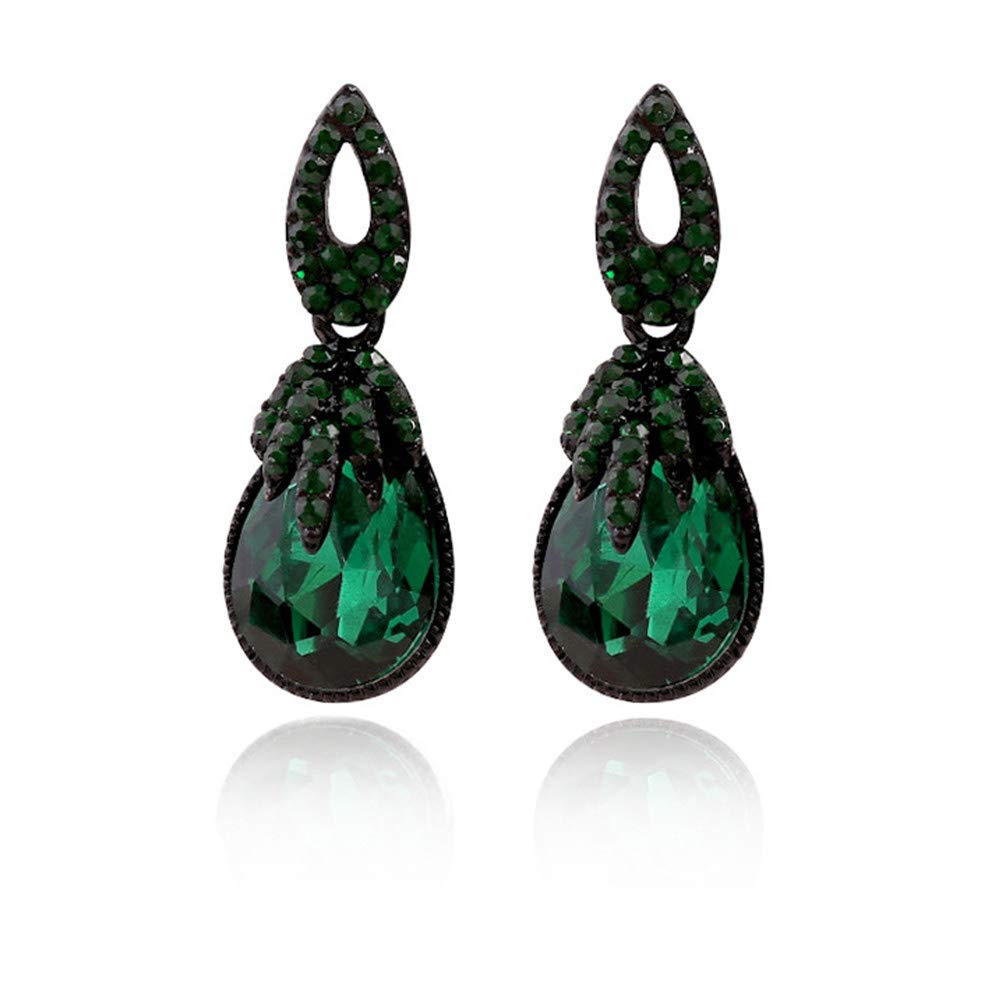 Vintage Rhinestone Dangle Earrings for Women Girls Dark Green Teardrop Crystal Drop Statement Huggie Studs Retro Boho Earring Luxury Birthday Wedding Party Jewelry