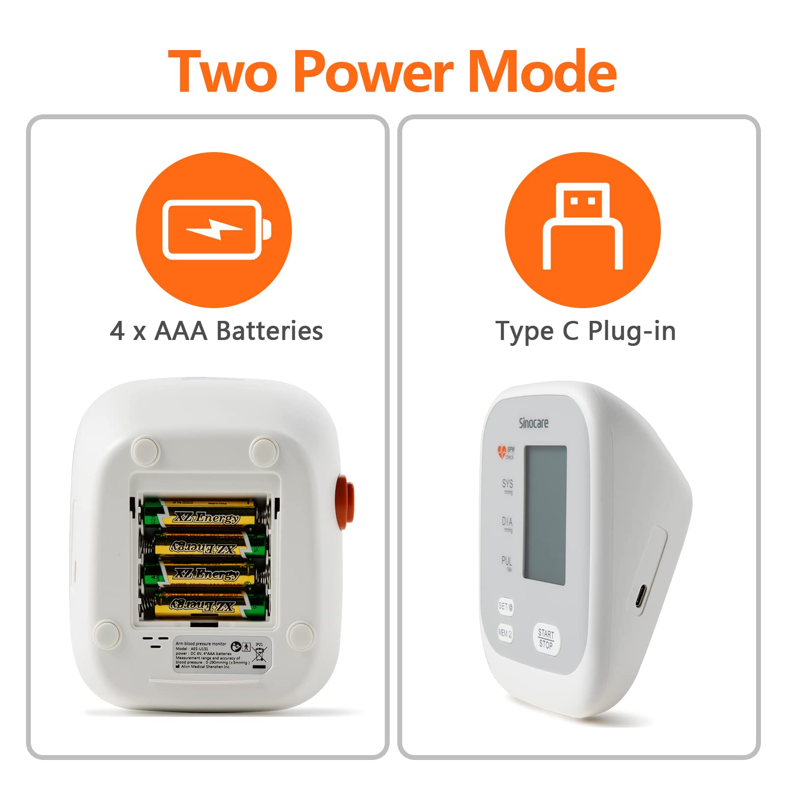 Sinocare Blood Pressure Machine,Upper Arm Blood Pressure Monitor,Automatic Digital BP Machine for Home,Adjustable Cuff and Large Display,Irregular Heartbeat Detector with Batteries