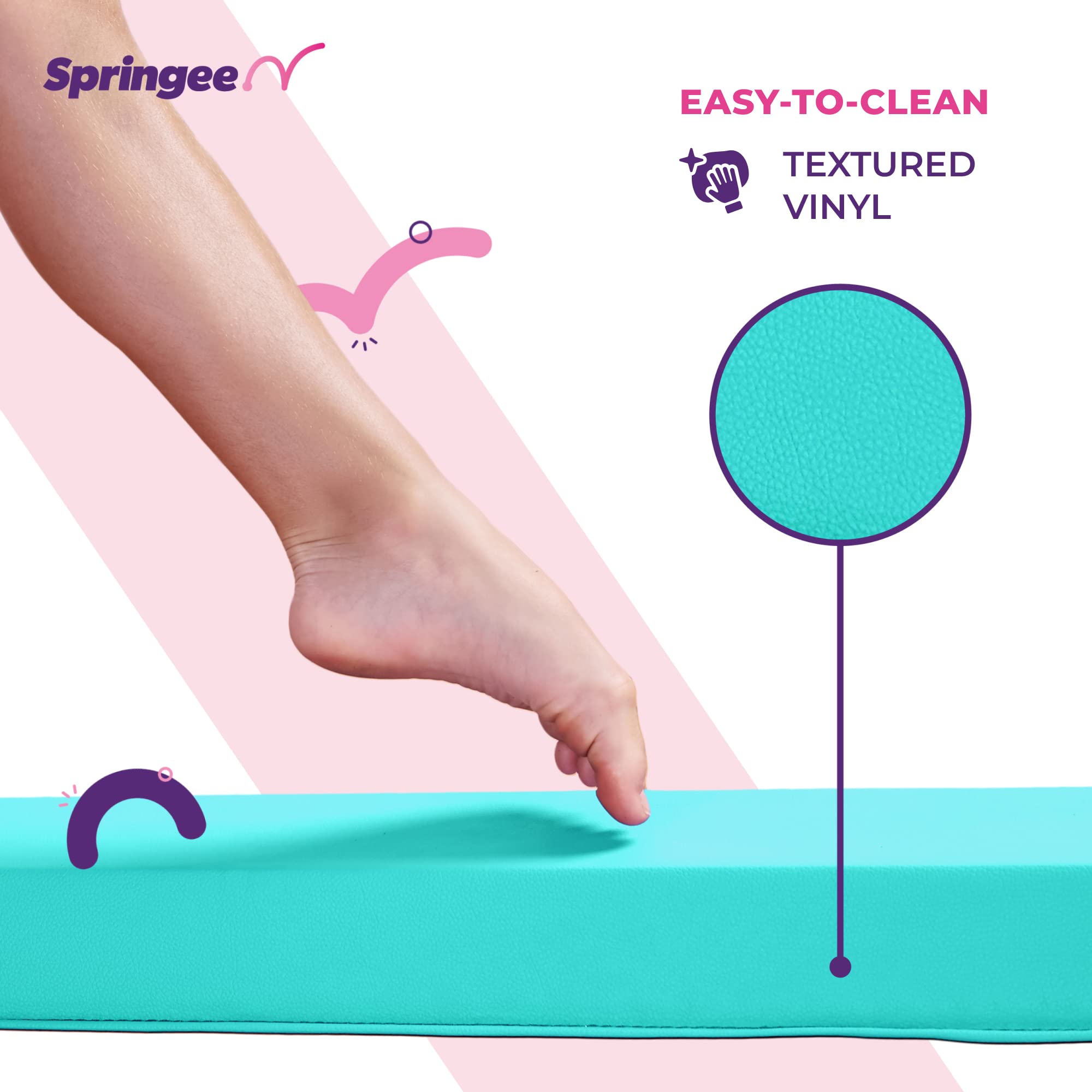 Springee 6FT Gymnastics Balance Beam - Thick Vinyl Foldable Non-Slip Extra-Firm Foam Floor Beams - Premium Home Training Equipment for Professionals and Beginners Athletes - Teal
