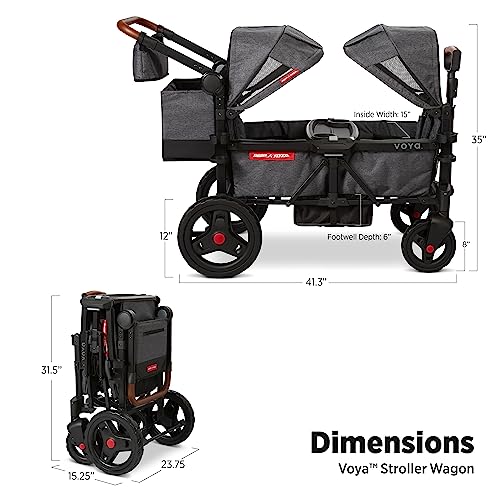 Radio Flyer Voya Stroller Wagon, 2 Seater Wagon Stroller for Kids with Low Sides, Baby Stroller Wagon, Double Stroller