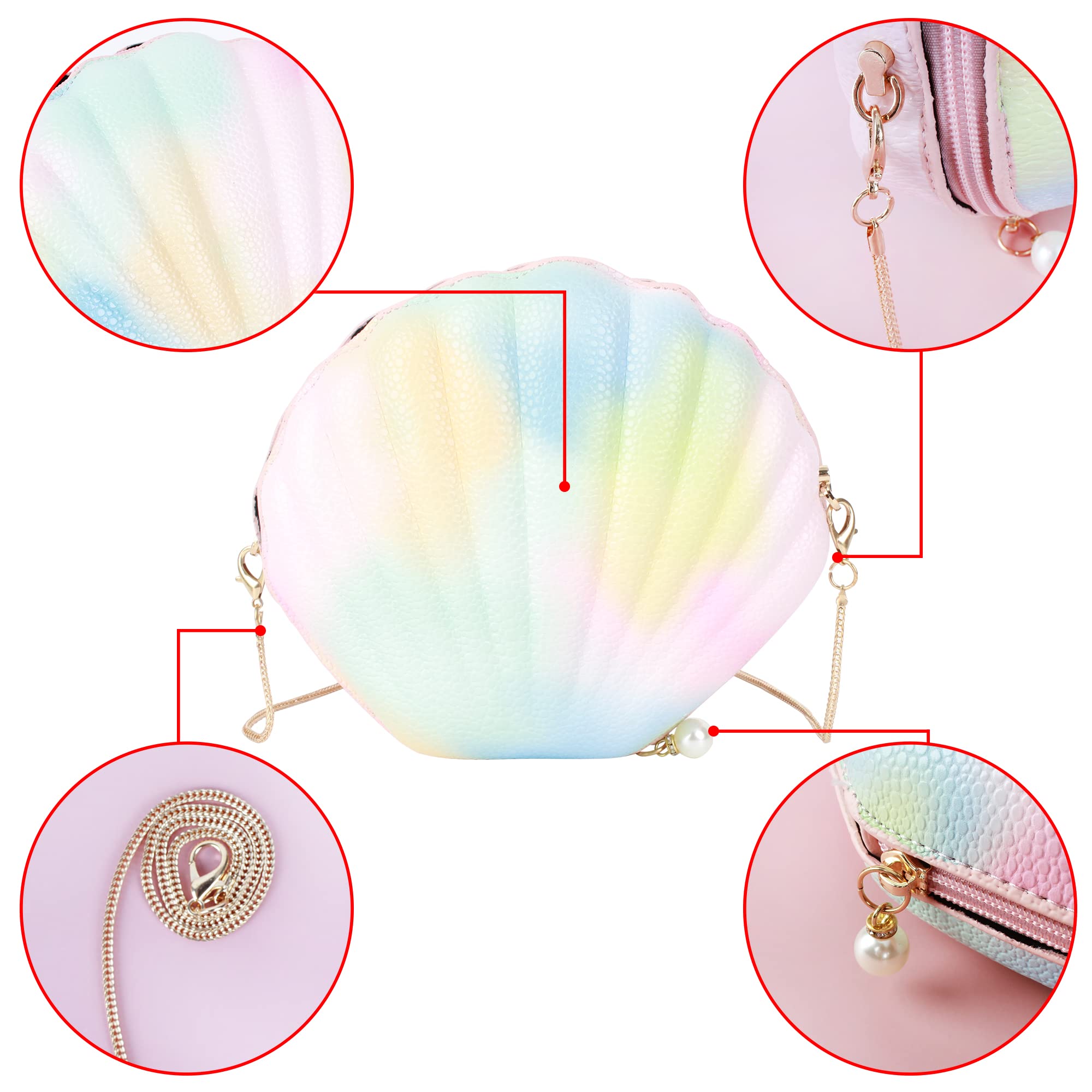 Women Mini Rainbow Seashell Cross-body Bag Chain Strap Shoulder Bag Evening Clutch Handbag
