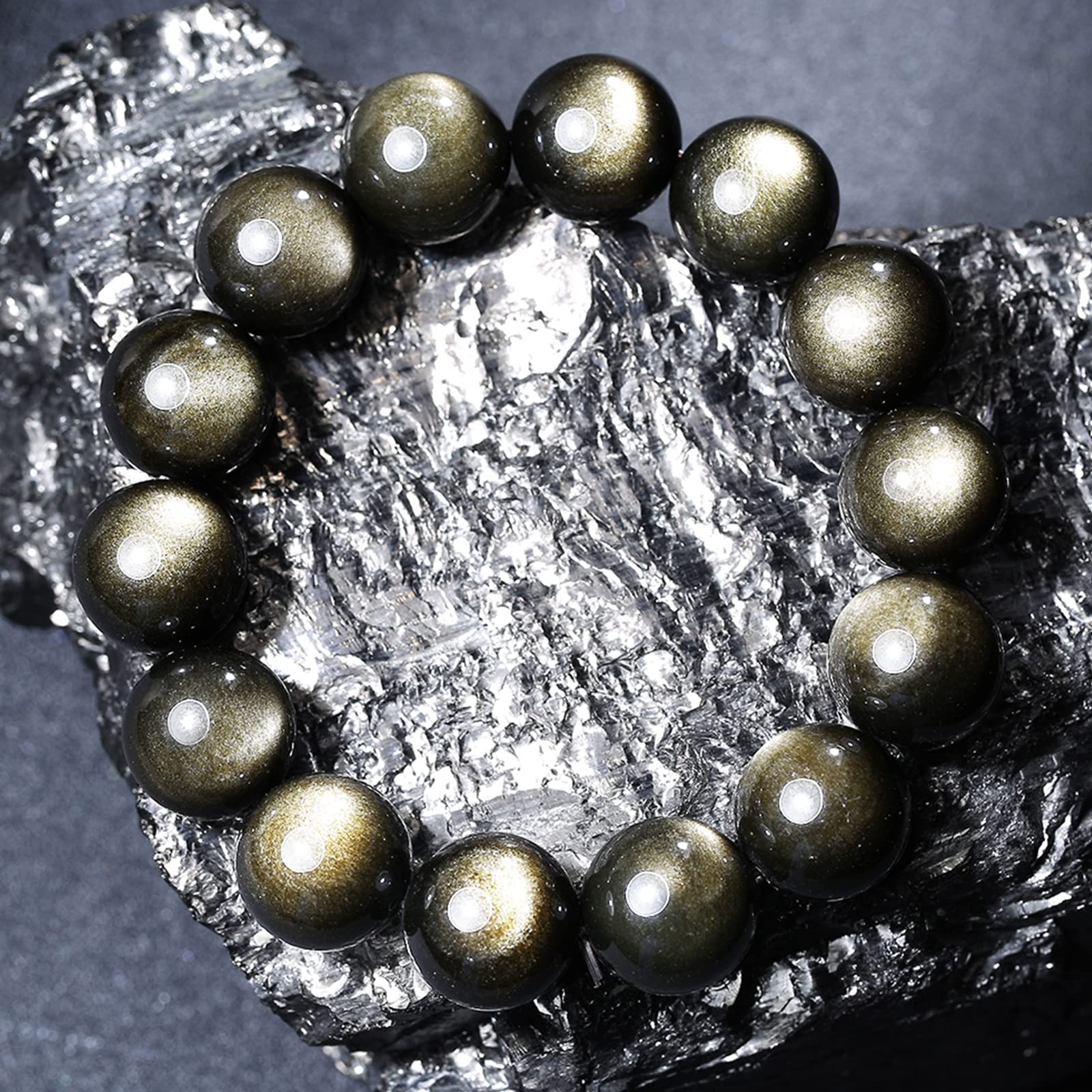 YANYUNZHUBAO Natural Gold Black Obsidian Bracelet Healing Crystals Jewelry Volcanic Rock Stone Ward Off Evil Spirits