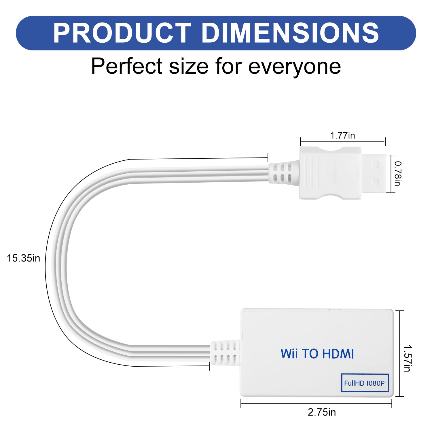 Wii to HDMI Converter with HDMI Cable Wii to HDMI Adapter 1080p 720p Output Video and Audio with 3.5mm Jack Audio, Support All Wii Display (White )