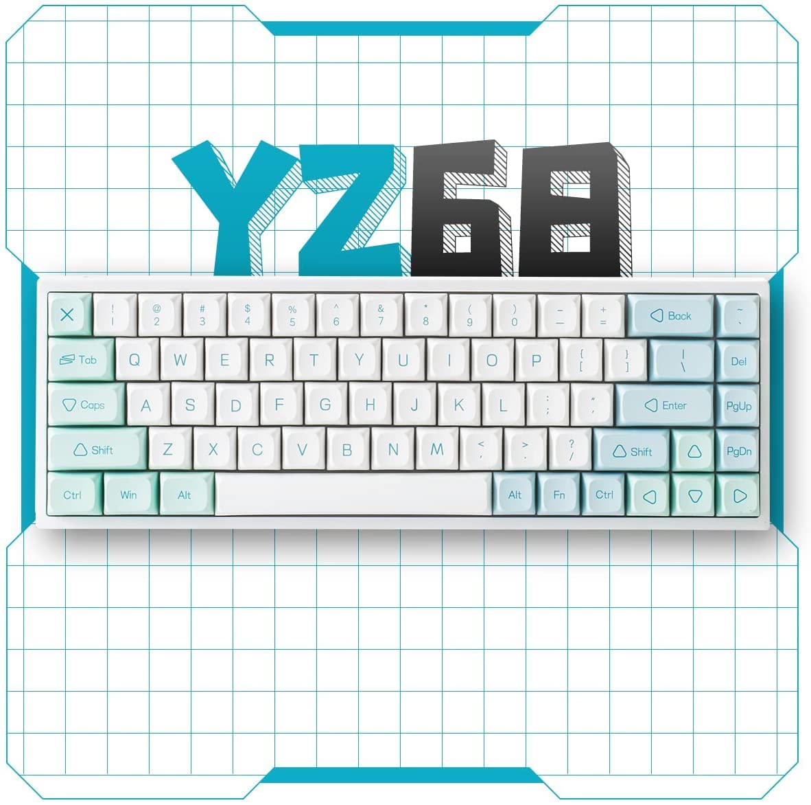 YUNZII YZ68 Mint Wirelss Hot Swappable Mechanical Keyboard 68-Key Gaming Keyboard, RGB Backlit for Mac/Win/Gamers (Gateron Red Switch, Mint)