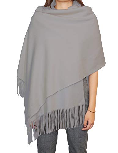State Cashmere Women's Solid Color Fringe Shawl 100% Pure Cashmere Oversized Wrap Scarf (Pale Charcoal, 76"x28")