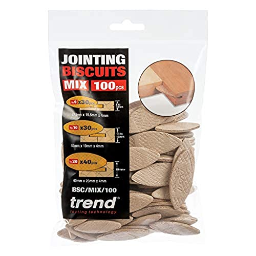 Trend 100pcs Beechwood Joining Biscuits Variety Pack (No. 0, 10, 20) for Woodworking, Joinery, and Furniture Framing, BSC/MIX/100