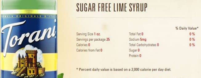 Torani Sugar Free Lime Syrup, 750 ml