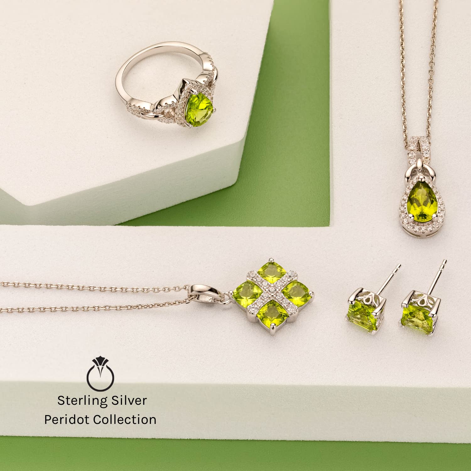 PEORA Peridot Regal Ring for Women in Sterling Silver, Round Shape, 7mm, 1.25 Carats total, Comfort Fit, Size 8