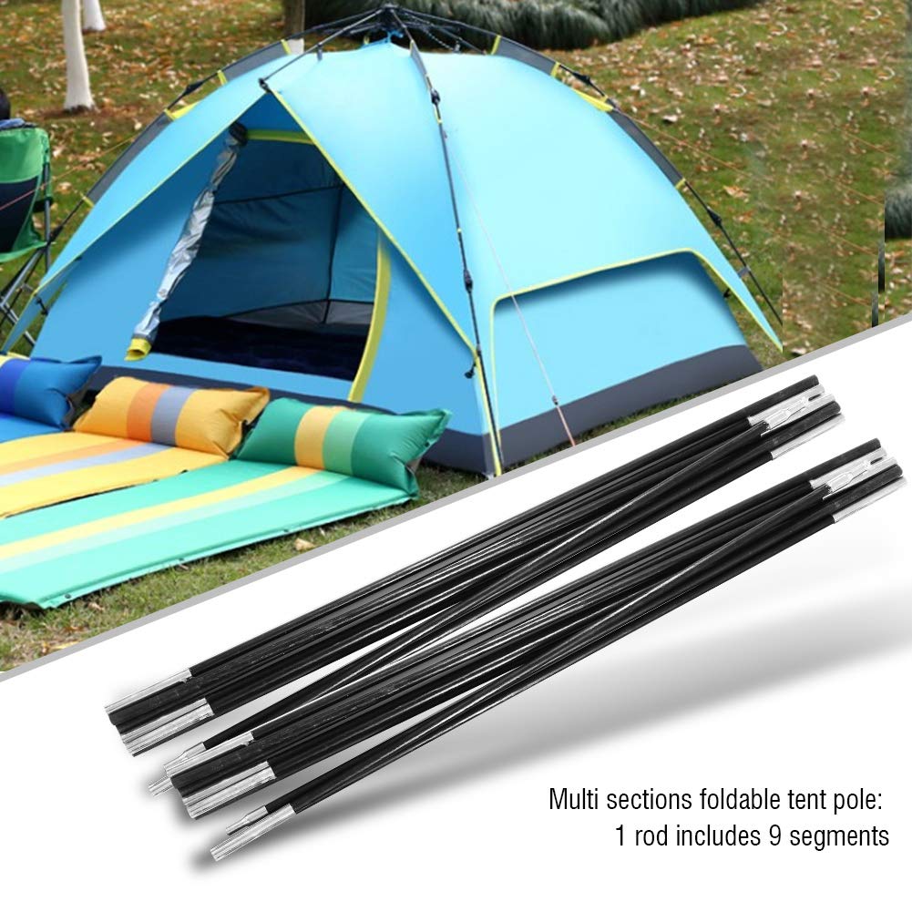 Tent Poles Replacement, Portable 4.9M Fiberglass Camping Tent Pole Outdoor 9 Segments Tent Support Poles Awning Frames Kit