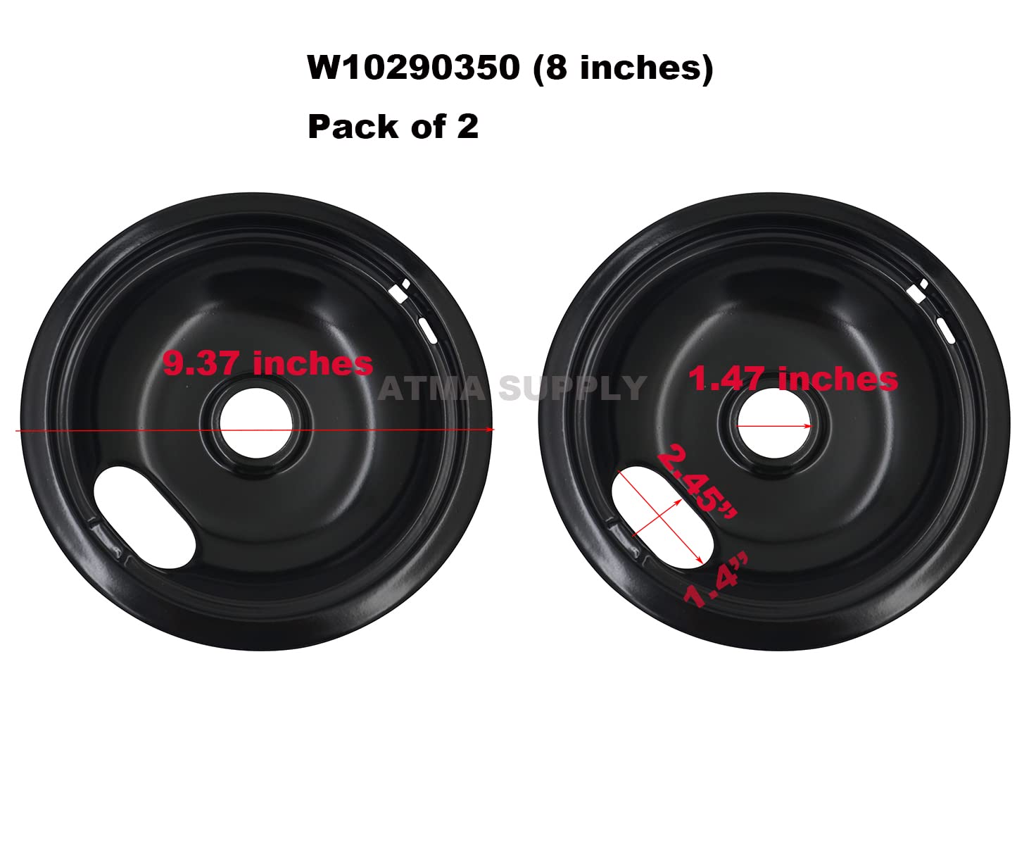 W10290350 and W10290353 Range Cooktop Porcelain Drip Pans Set Compatible with Whirlpool Includes 2 8-Inch and 2 6-Inch Pans,4pack, Black