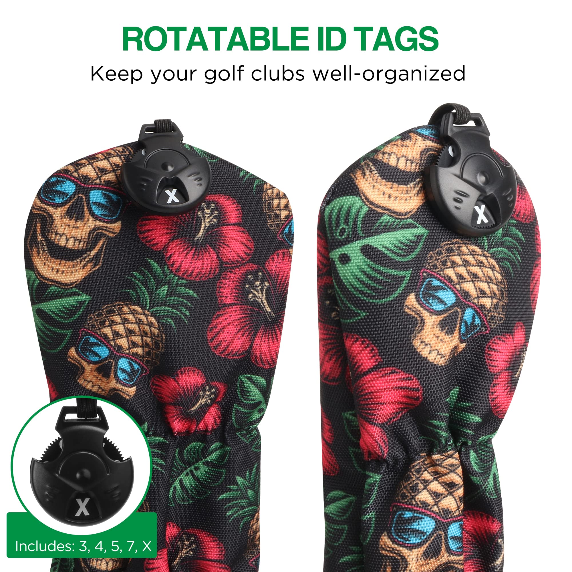 VIXYN Golf Headcovers - Golf Head Covers for Driver, Fairway Woods and Hybrid - Driver Headcover to Fit All Golf Clubs (Pineapple Skull - Driver)