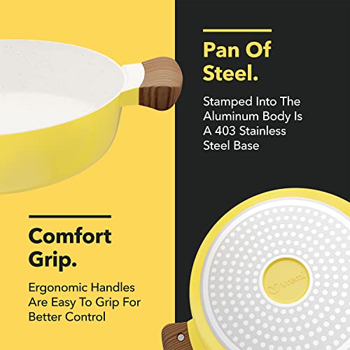 Vremi 8 Piece Ceramic Nonstick Cookware Set - Induction Stovetop Compatible DIshwasher Safe Non Stick Pots with Lids and Frying Pans - Dutch Oven Pot Fry Pan Sets for Serving - PTFE PFOA Free - Yellow
