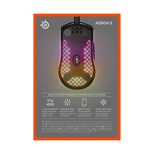 SteelSeries Aerox 3 - Super Light Gaming Mouse - 8,500 CPI TrueMove Core Optical Sensor - Ultra-lightweight Water Resistant Design - Universal USB-C connectivity