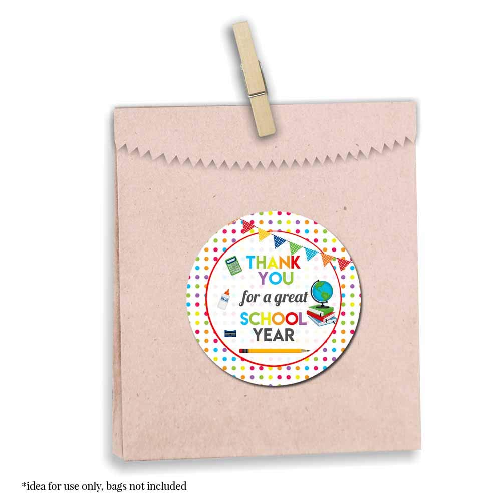 Thanks for a Great School Year Teacher Appreciation Thank You Sticker Labels, 40 2" Party Circle Stickers by AmandaCreation, Great for Envelope Seals & Gift Bags
