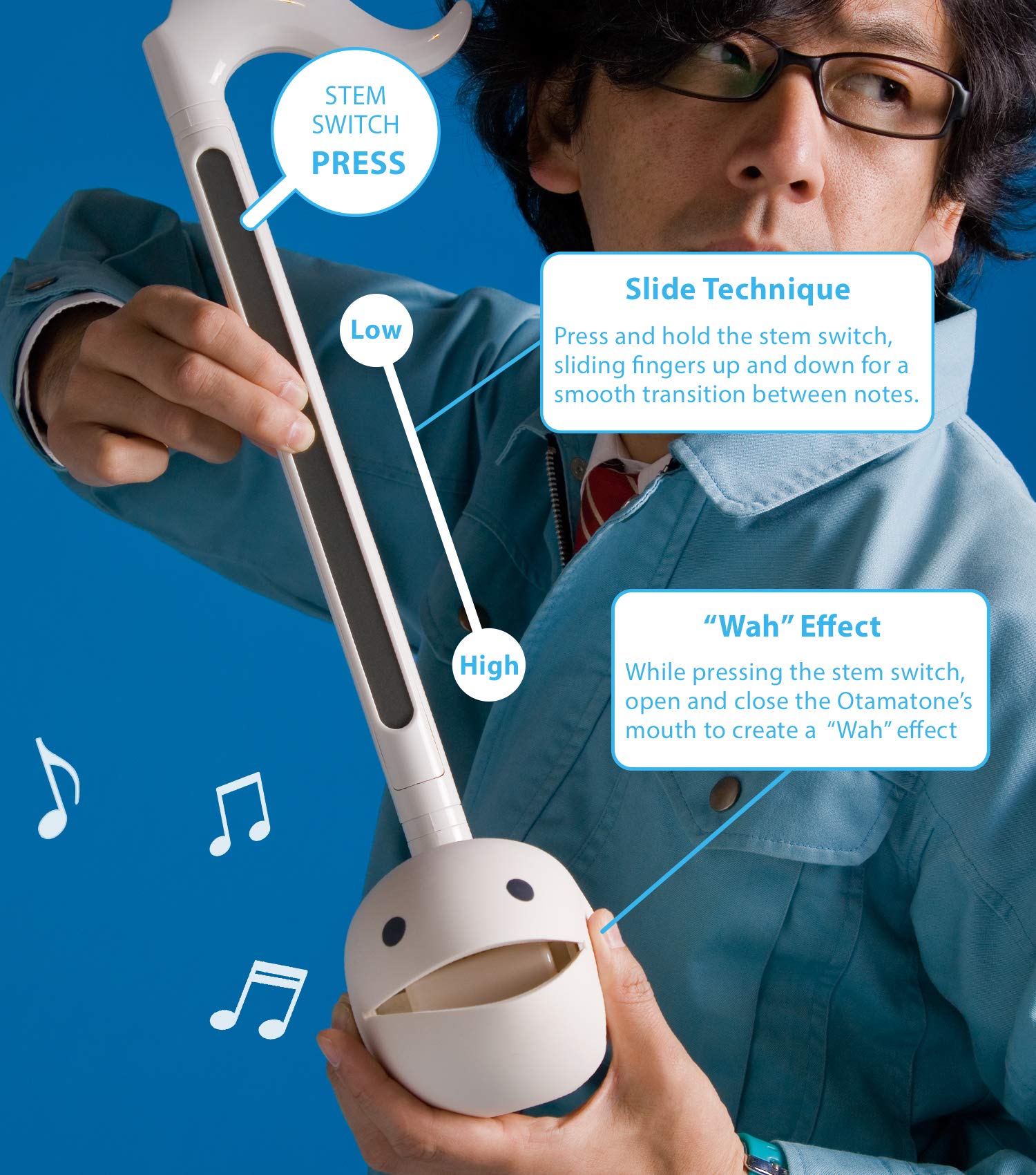 Otamatone Techno [Japanese Edition] Electronic Musical Instrument Synthesizer [Music Link Connect] with a Smartphone (iPhone and iPad iOS/Android App) from Japan by Cube/Maywa Denki, White