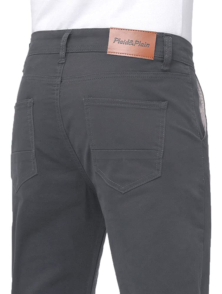 Plaid&Plain Men's Khaki Pants Skinny Jeans Cut Chinos Pants 826 Grey29X30