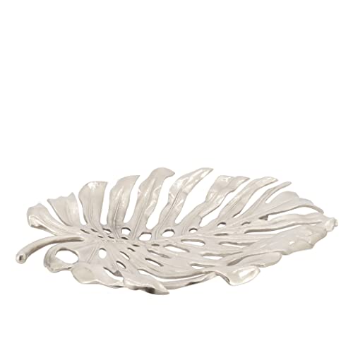 Torre & Tagus Lux Monstera Leaf Nickel Plated 19"L Wall Platter - Silver