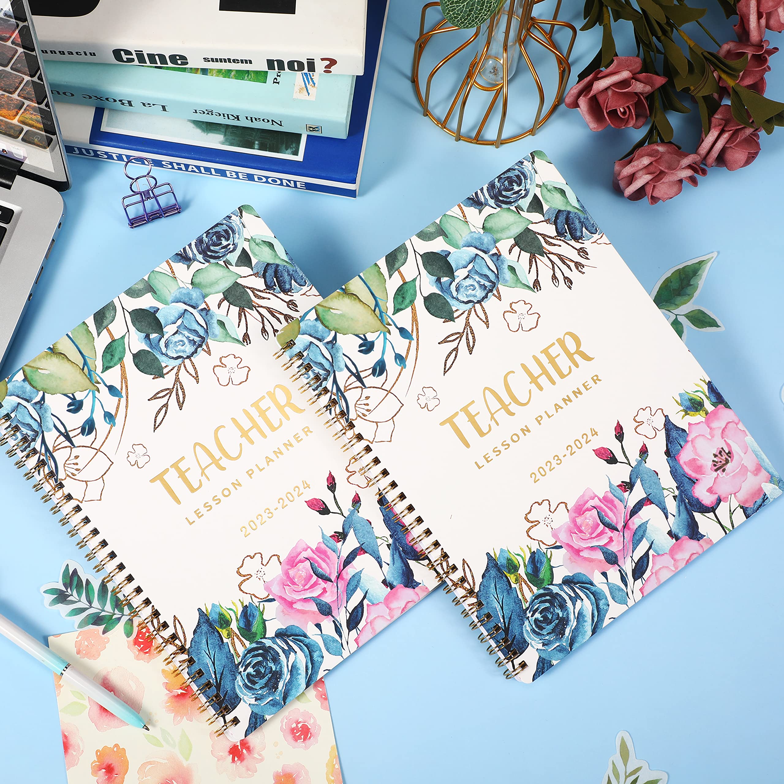 Teacher Planner 2023-2024 - 2023-2024 Weekly & Monthly Lesson Plan Book, July 2023 - June 2024, 8" x 10", Academic Planner 2023-2024 with Twin-Wire Binding for Teachers - Ink-painting Roses