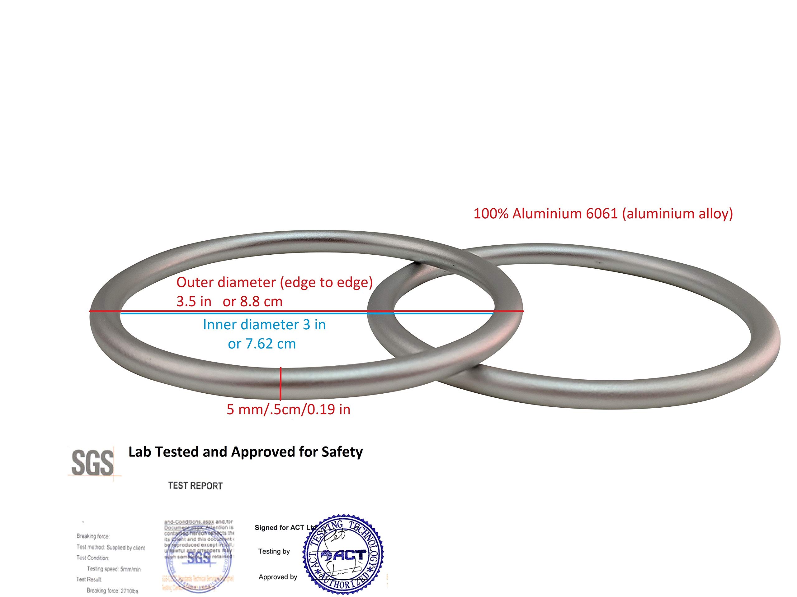 Sling Rings 3-inch Diameter by Cutie Carry. Infant Approved, mom Loved. Aluminum, lab Tested for Strength and Safety. Works with Your own Material or Convert wrap to Sling. (Silver)