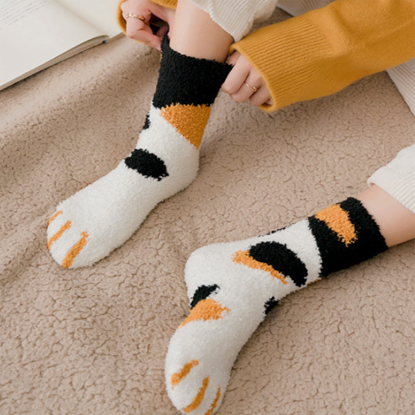vljsfkh Cat Paw Socks, 2/6Pairs Cat Claw Socks, Cute Socks for Women, Cartoon Thickened Cat Paw Floor Socks