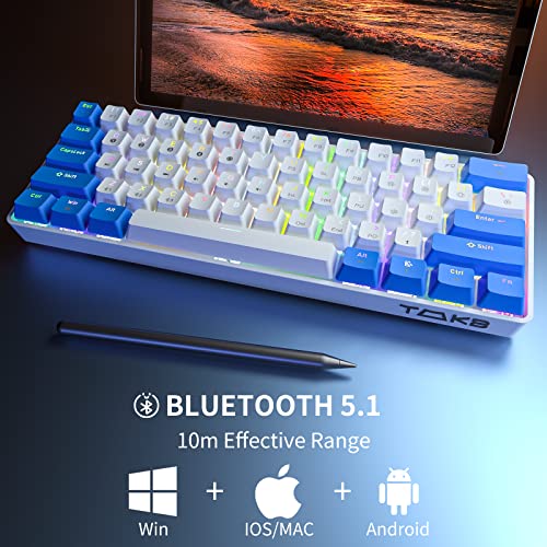 TMKB GK61 60% Wireless Mechanical Keyboard,RGB Backlit Bluetooth Mini Gaming Keyboard with Gateron Optical Switches,Rechargeable Compact Portable Keyboard 3 Devices Switchable for Windows/Mac/Android