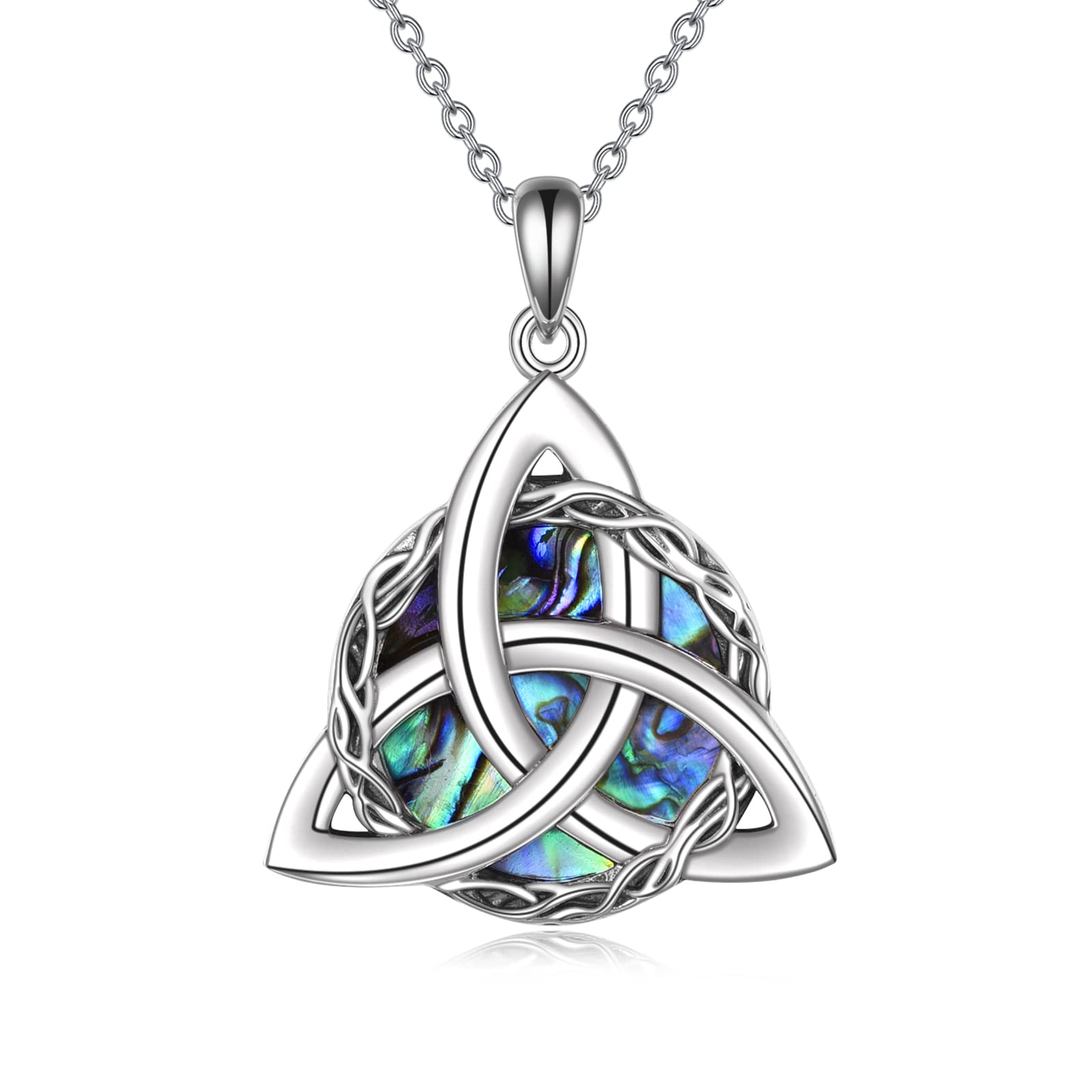 WINNICACA Celtic Knot Necklace Sterling Silver Celtic Pendant Jewelry Good Luck Vintage Triquetra Irish Abalone shell Celtic Necklace for Women Birthday Gifts