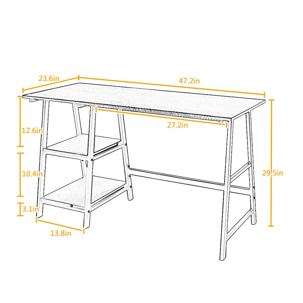 SogesPower 47 inch Computer Desk Desk with Storage Shelves Laptop Table PC Desk Ladder Desk for Home Office Student Writing Desk, White Maple, SPWK-Tplus-120MO