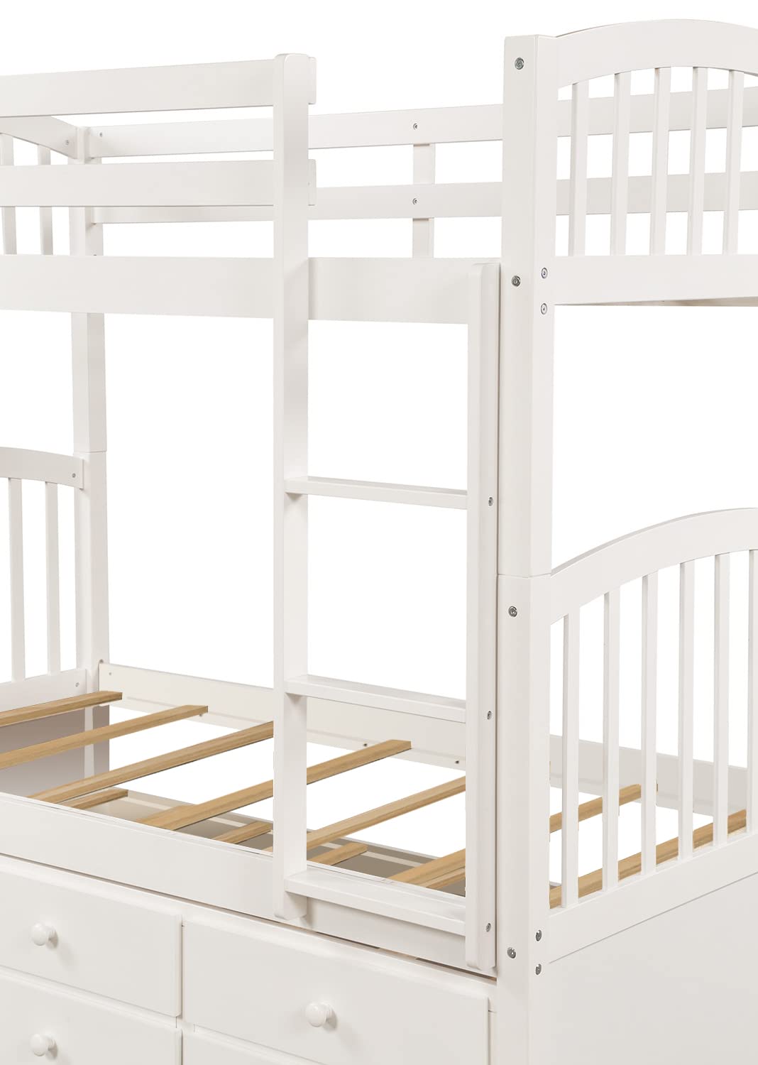 SOFTSEA Twin Over Twin Bunk Bed with Twin Trundle, 4 Step Ladder and 3 Drawers
