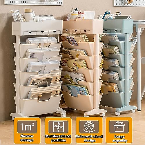 Rolling Cart Organizer, 6 Tier Mobile Bookshelf, 6 Tier Rolling Utility Cart, Multi-Functional Movable Storage Book Shelves with Lockable Casters for Study Office Kitchen Classroom (Color : 2)
