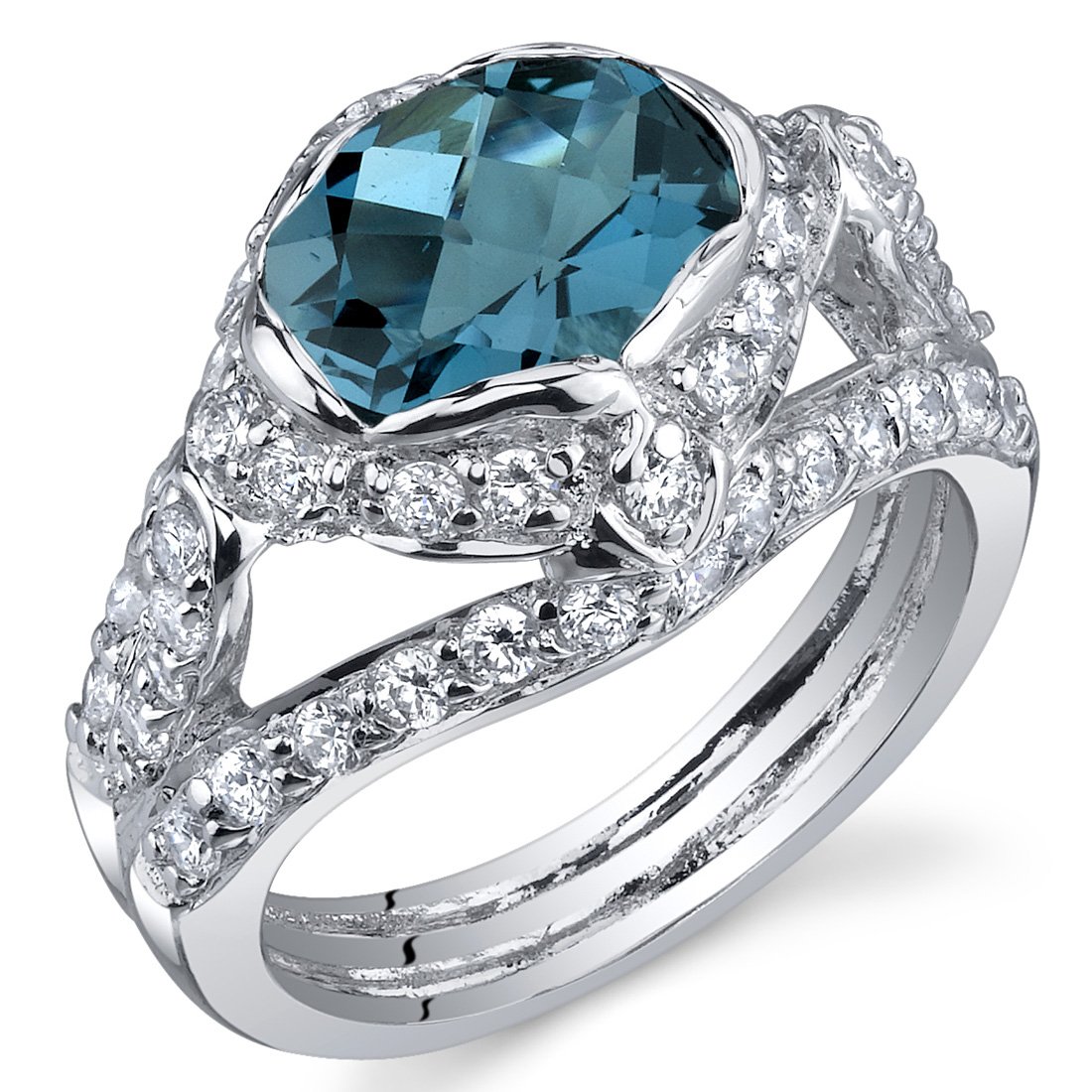PEORA Statuesque 2.00 Carats London Blue Topaz Ring in Sterling Silver Size 5