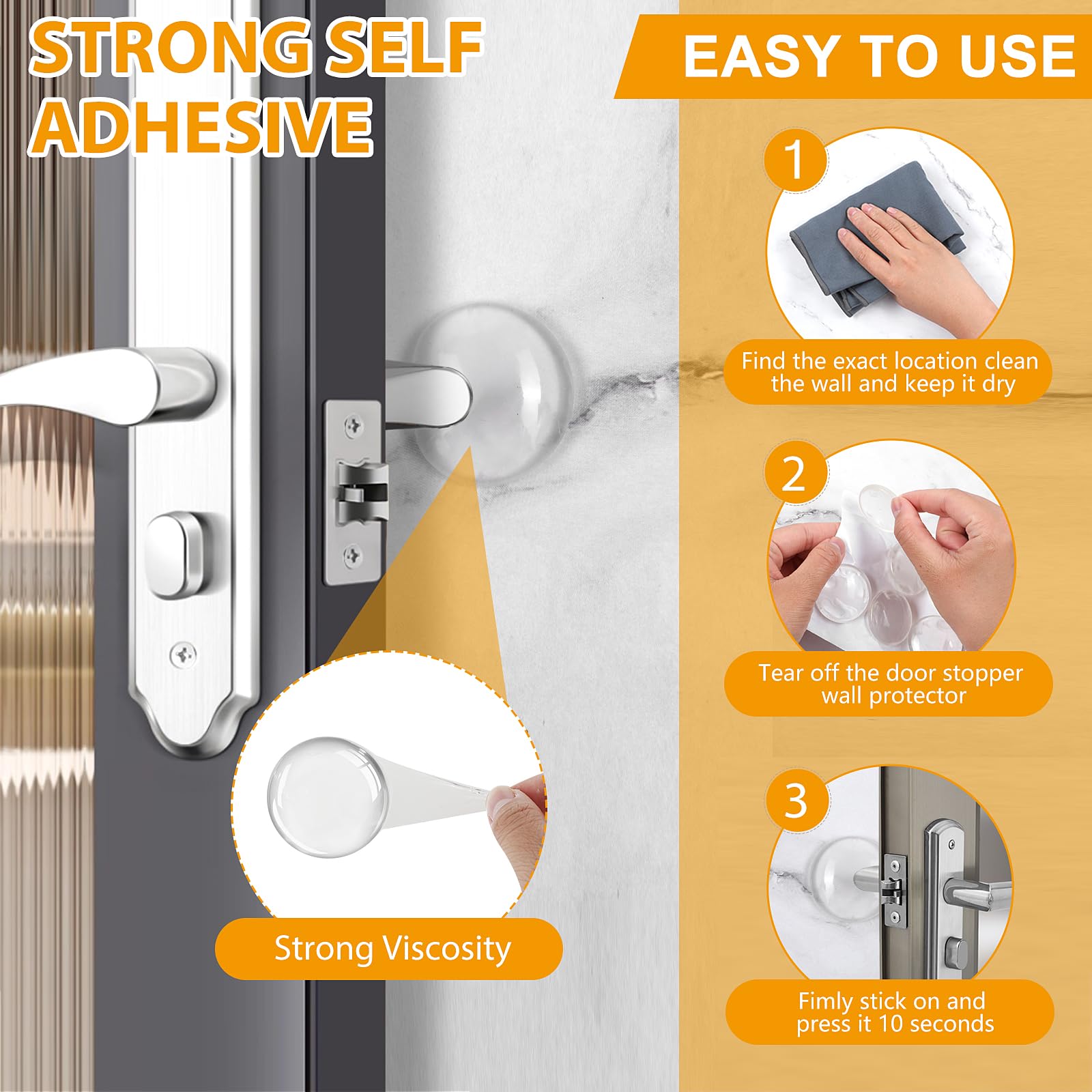 Sibba 6PCS Door Stopper Wall Protector, Reusable Transparent Round Soft Door Bumper Pad, Strong Self-Adhesive Door Bumpers for Home Office Wall Protect (2 Inches)