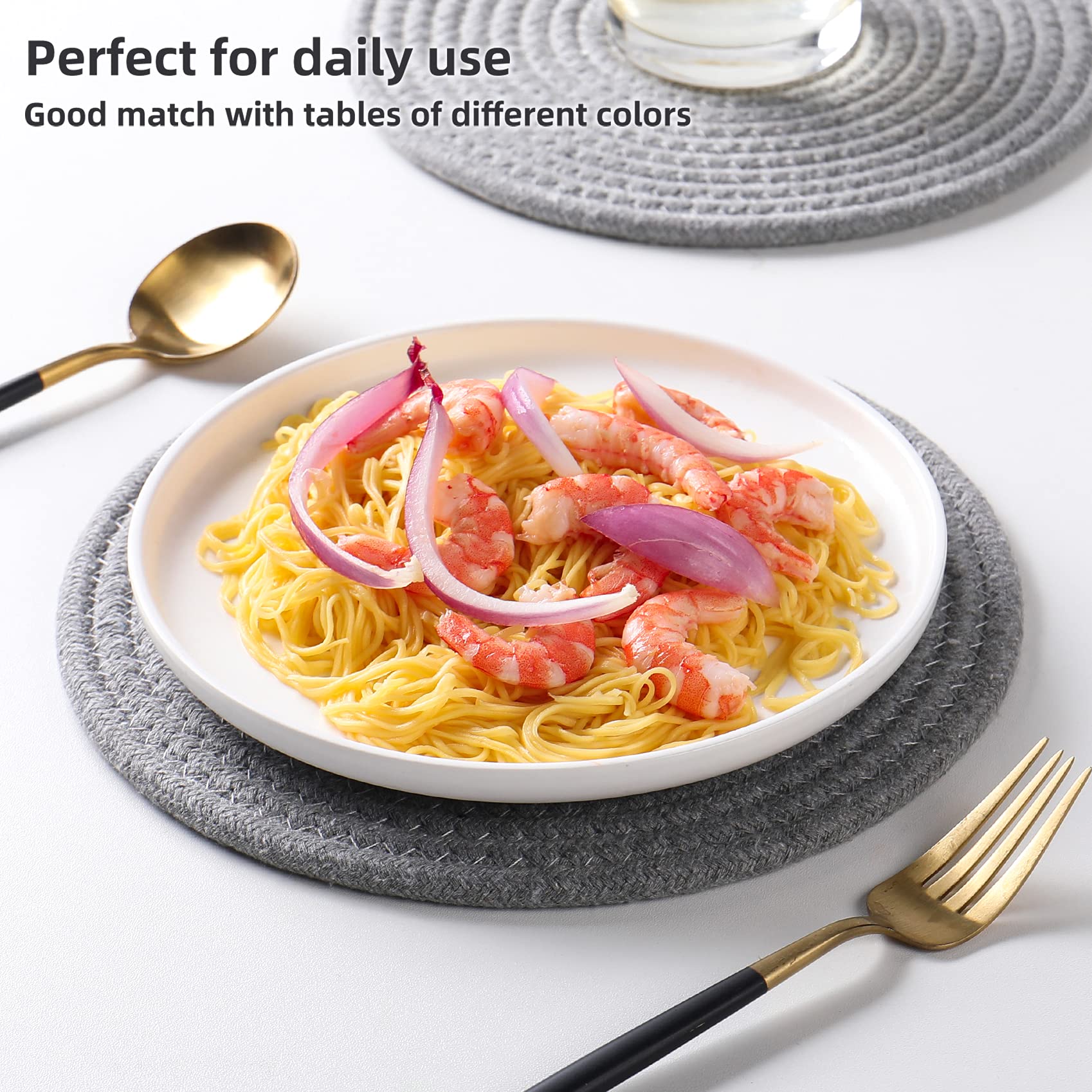 Trivet Weave Mat Round Hot Pads for Kitchen Thread Potholders for Hot Dishes/Pot/Bowl/Teapot/Hot Pot, 4pack,9.5 Inches,100% Pure Cotton (Trivet 4 Pack)