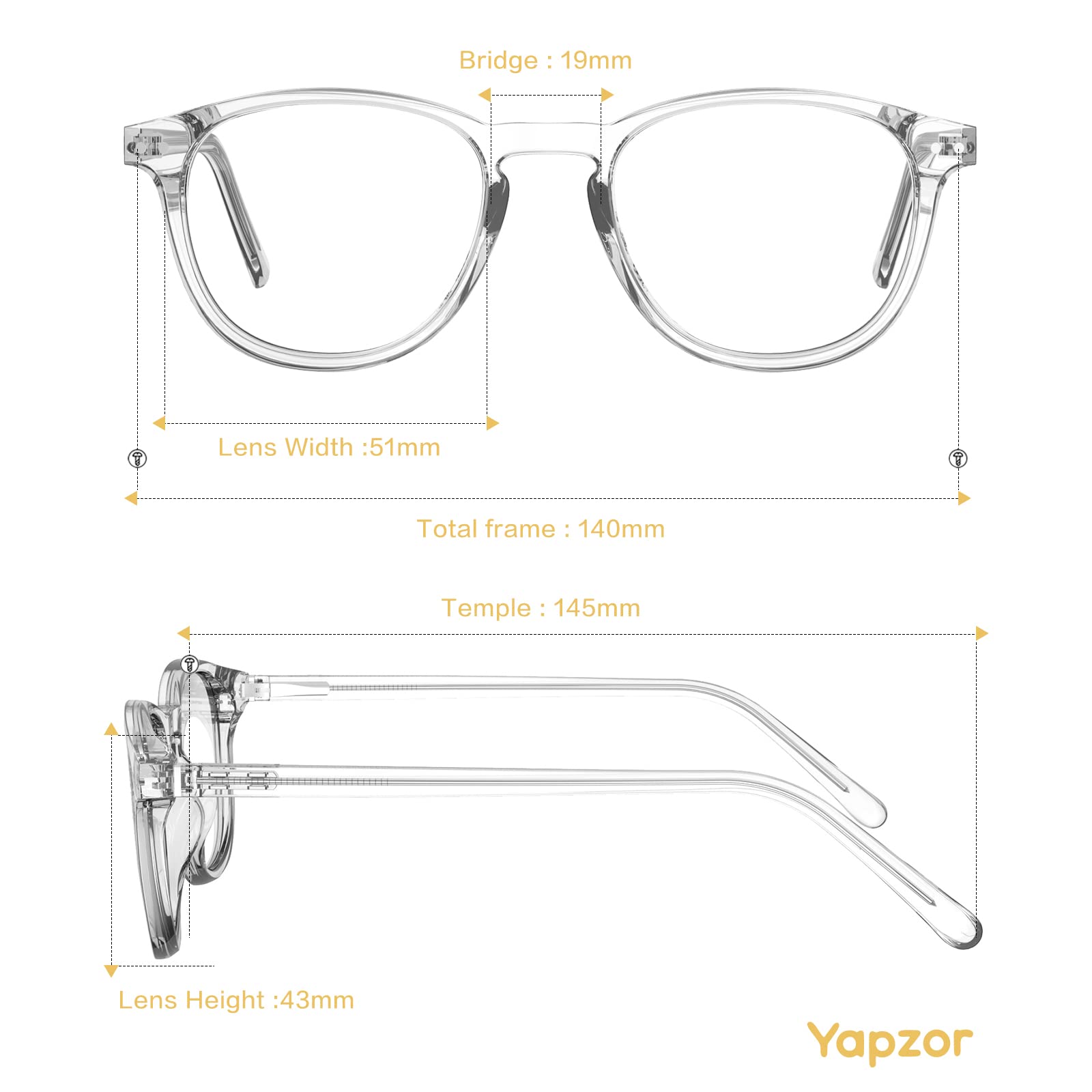 YAPZOR Blue Light Blocking Glasses Round Frame Anti Eyestrain Computer Gaming Glasses UV Ray Glasses for Women Men Crystal