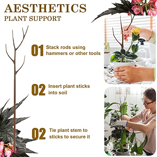 Twig Plant Support Stakes - Set of 4, 27.5 inch | Detachable Trellis for Potted Plants | Perfect Alternative to Moss Pole for Monstera and Other Climbing Houseplants Brown