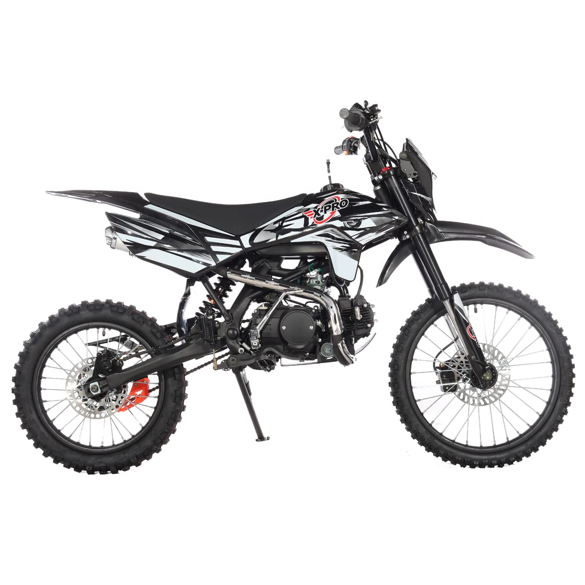 X-PRO Hawk 125 Dirt Bike 4-Speed Manual Transmission! Electric/Kick Start, Big 19"/16" Tires! (Black, Factory Package)