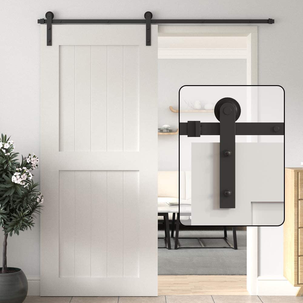 WINSOON 5FT Single Sliding Barn Door Hardware Kit with Sliding Barn Door Handle