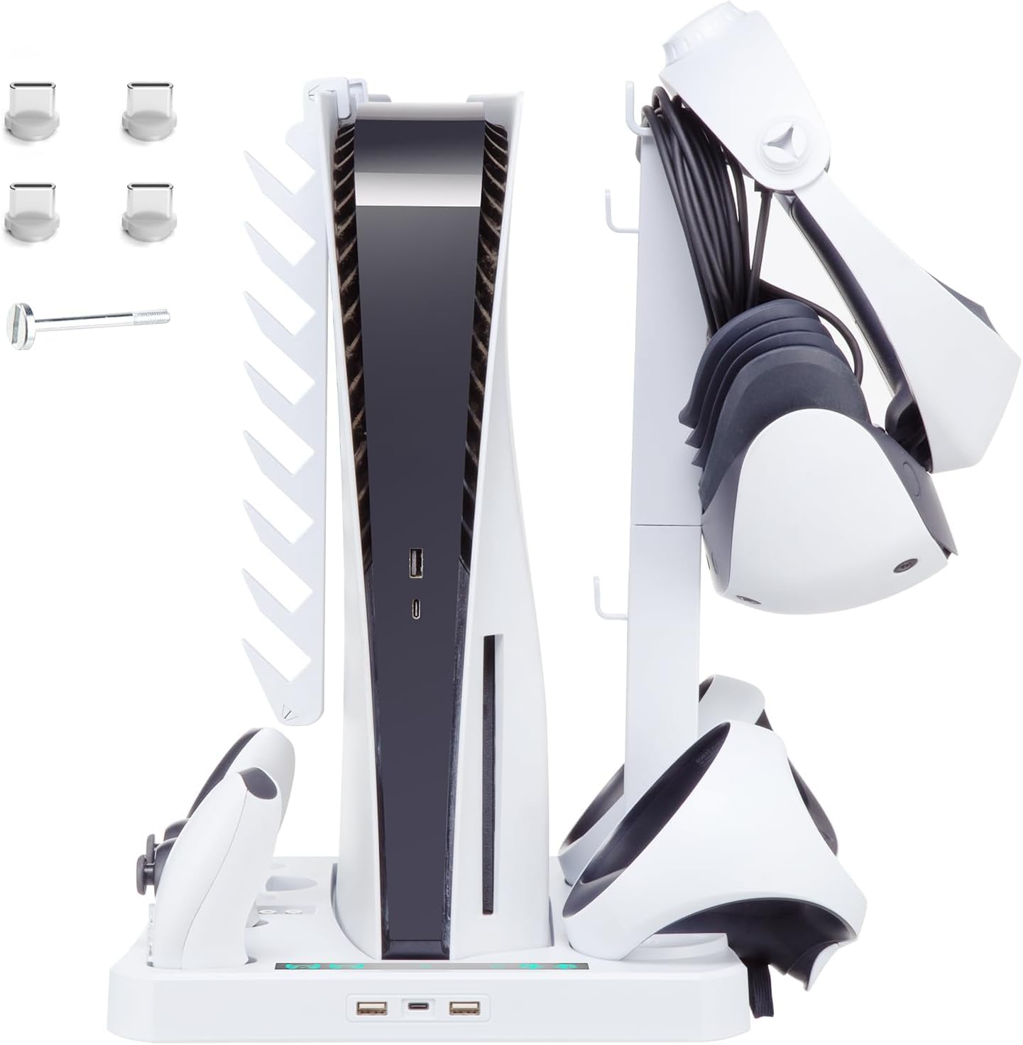 PS-5 Accessories Cooling Station, PSVR2 Charging Station for P5 Controller & PSVR 2, Play-station VR2 Headset Headphones Holder,8 Game Racks Storage,PS-5 Vertical Stand with Cooling Fan