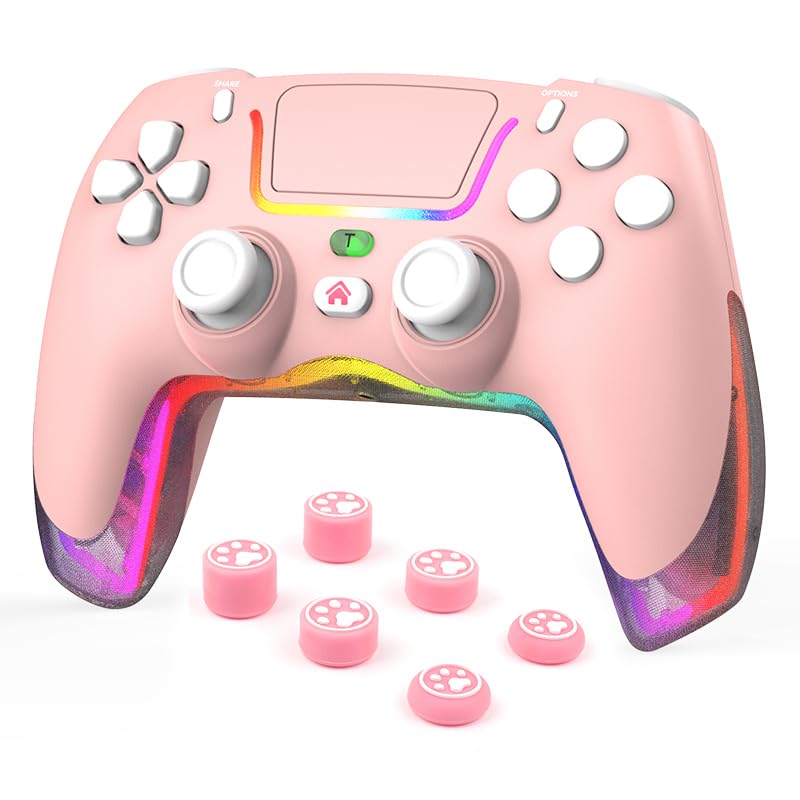 RALAN PINK Wireless Controller Compatible with Playstation 4/Pro/Slim/for PS4 Dualshock 4 Gamepad with Adjustable LED Lighting, 3.5mm Audio Jack and Touch Pad