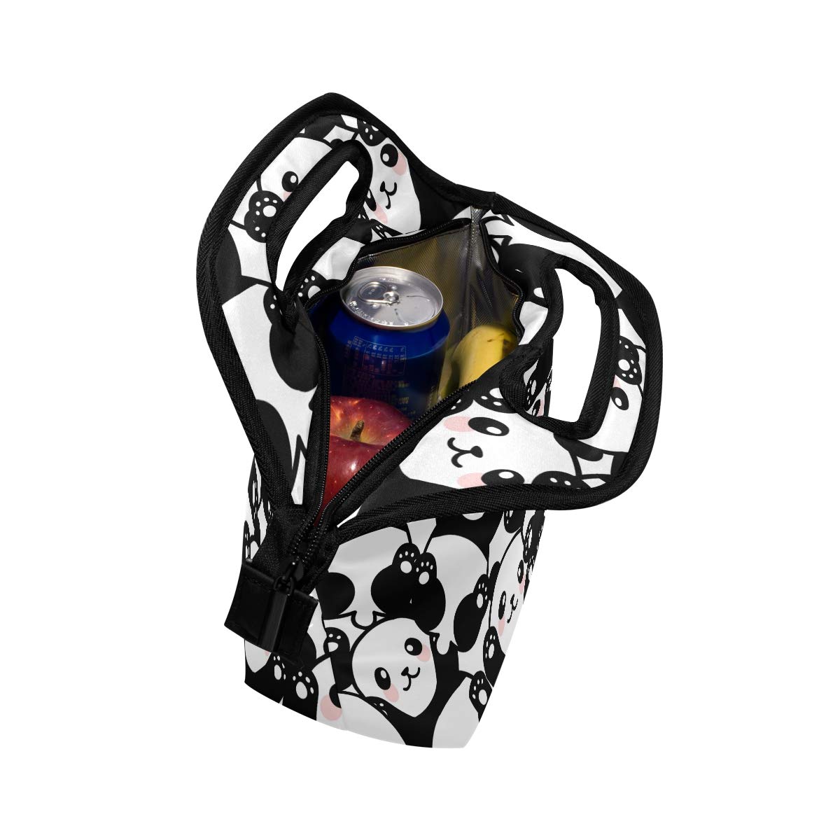 Wamika Cute Panda Lunch Bag Tote Lunchbox Handbag, Black White Women Insulated Food Container Gourmet Cooler Warm Pouch For School Work Office